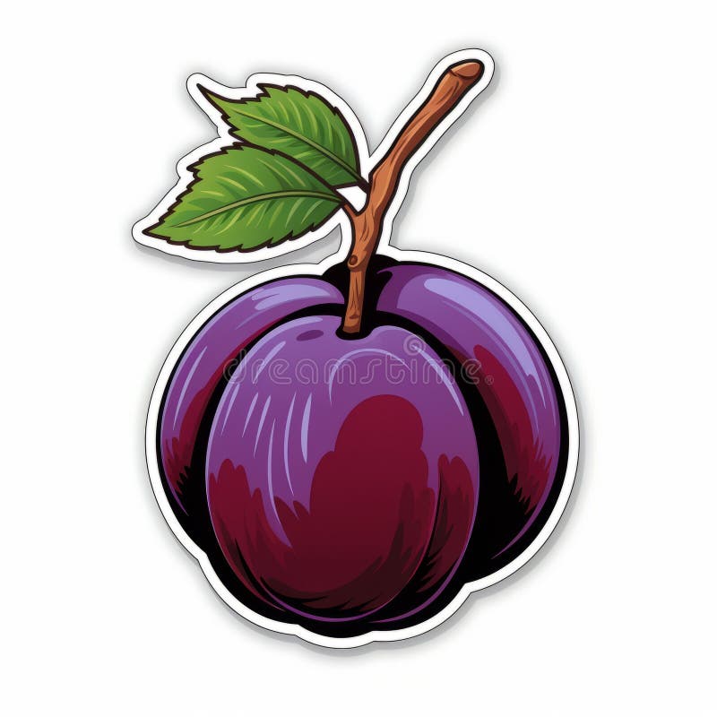 Plum Sticker Vector Illustration In The Style Of Ingrid Baars Stock