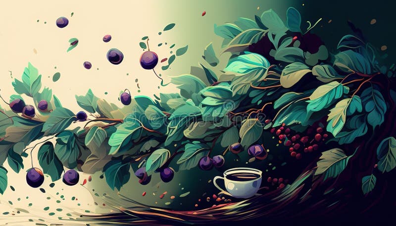 Plum Tree or Tea Leaves Falling in Green Cascade Stock Illustration ...