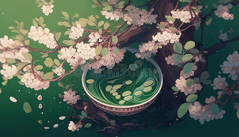 Plum Tree or Tea Leaves Falling in Green Cascade Stock Illustration ...