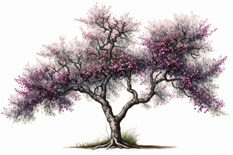 Plum Tree on a White Background. Generative AI Stock Illustration ...