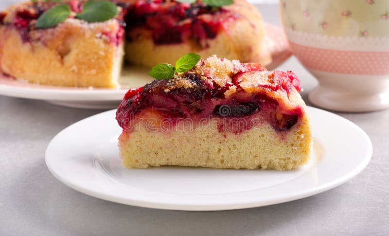Plum Upside Down Sponge Cake Stock Photo - Image of homemade, plum ...