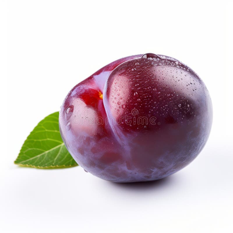 Plum on White Background: Dark Purple and Light Gray Isolated Fruit ...