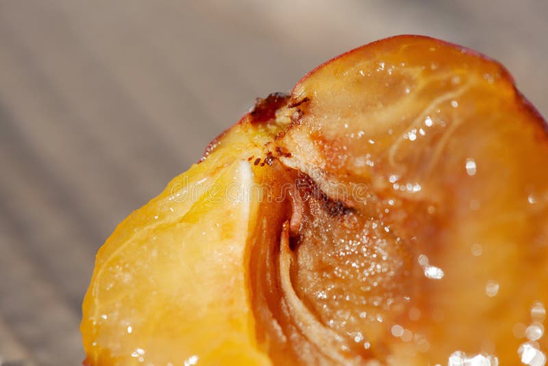 Plum Worm in Plum Fruit. Caterpillar Damage To Fruit Stock Photo ...