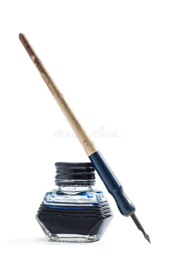 Pluma De Canilla De La Pluma Y Tintero Del Vidrio Imagen de archivo ...