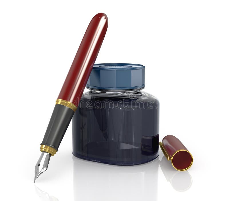 Pluma Roja De La Tinta Con Un Tarro De Tinta Imagen de archivo - Imagen ...