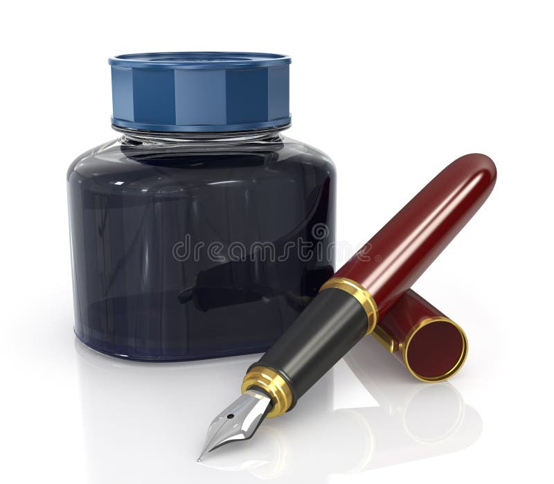 Pluma Roja De La Tinta Con Un Tarro De Tinta Stock de ilustración ...