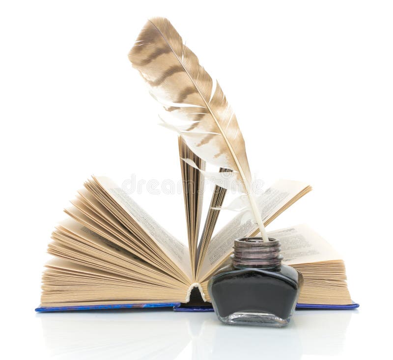 Pluma, Tinta Y Un Libro En Un Fondo Blanco Imagen de archivo - Imagen ...