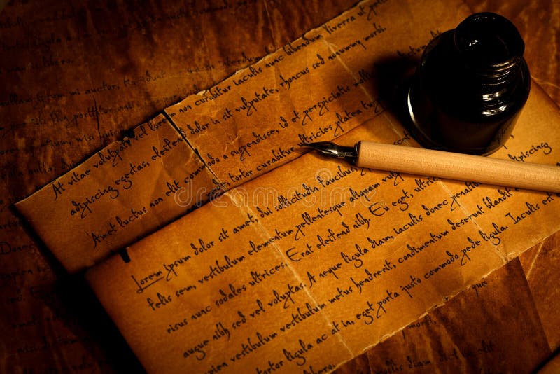 Escritura De Concepto, De La Pluma Y Del Tintero En Un Fondo Blanco ...