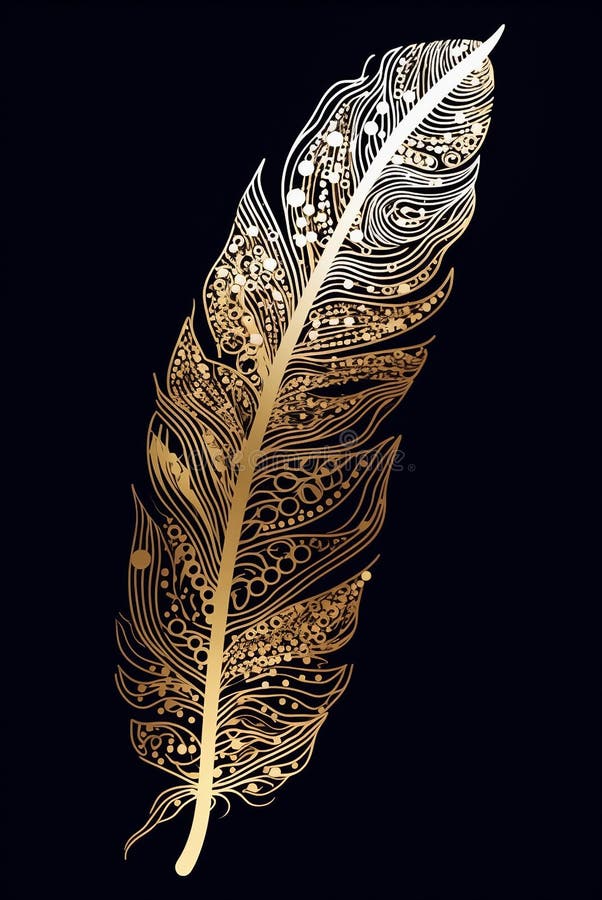 Plumas Doradas Con Adorno Ornamental. Arte De Pared Imprimible Aislado ... Plumas Doradas Con Adorno Ornamental. Arte De Pared Imprimible Aislado ...