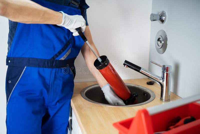 Plumber Cleaning Drain and Sink Stock Image - Image of cleanup, clogged ...