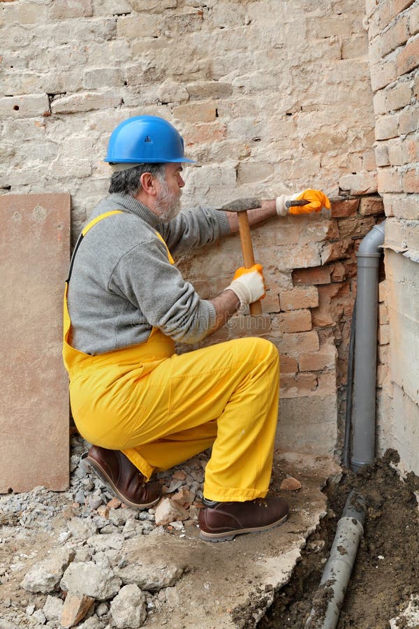Plumber at Construction Site Installing Sewerage Tube Stock Image ...