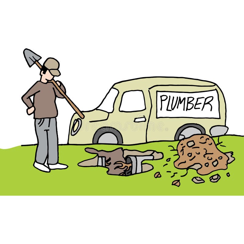 Plumber Digging Up Clogged Underground Pipe Stock Vector - Illustration ...