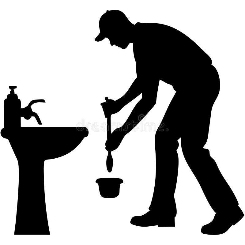 Plumber Fixing Sink Clogged Drain Vector Silhouette Design for Home ...