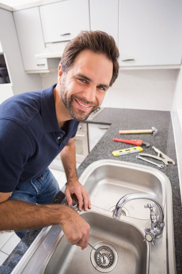 Plumber Fixing Sink with Screwdriver Stock Photo - Image of drain ...
