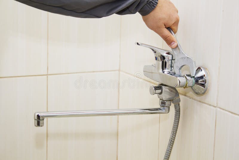 Plumber Hands Fixing Water Tap with Spanner Stock Image - Image of ...