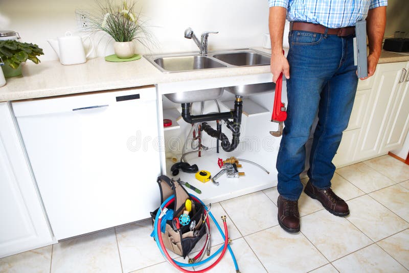 Plumber on the kitchen. stock image. Image of clipboard - 47973691