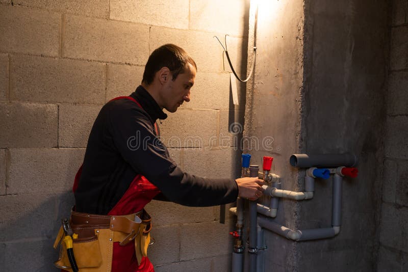 Plumber Man with Tools. Plumbing and Renovation. Stock Photo - Image of ...