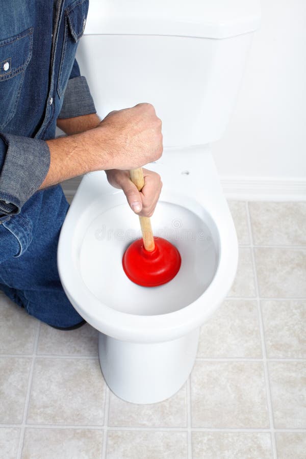 Plumber with a plunger stock image. Image of toilet, repair - 17820817