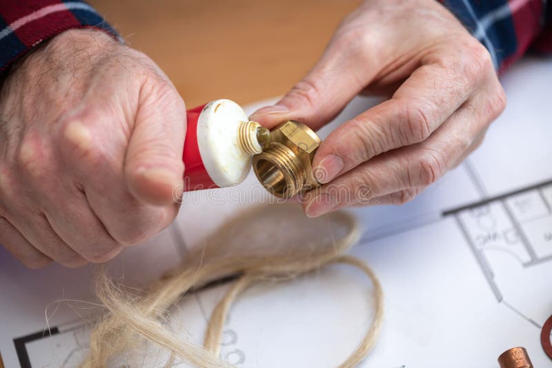 Plumber Preparing Fitting Sealing Stock Photo - Image of pipe, pressure ...