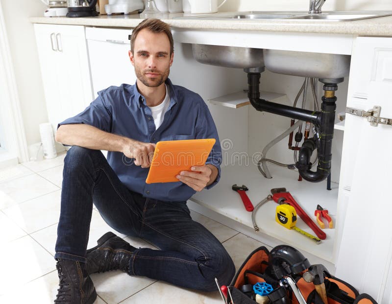 Plumber. stock image. Image of pipe, male, handsome, plumber - 85720863