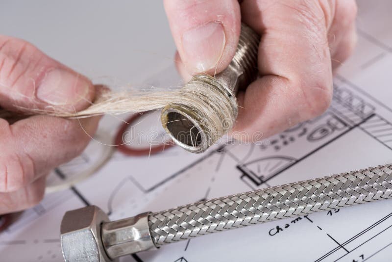 Plumber Putting Hemp Fibers on a Thread Stock Image - Image of ...