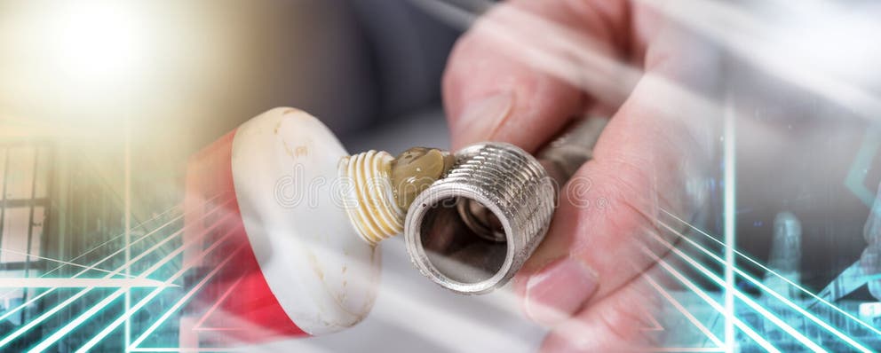 Plumber Putting Sealing Paste on a Thread; Multiple Exposure Stock ...