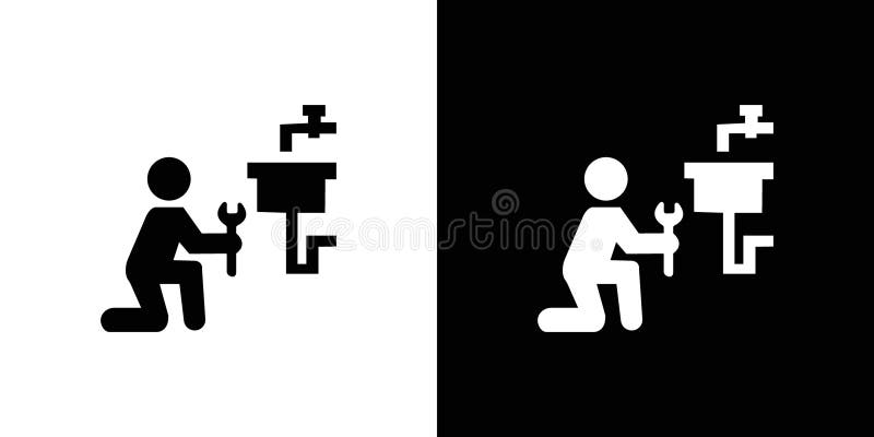 Plumber Repairing Pipe Icon Isolated Flat Vector in Outline Stock Vector - Illustration of leak ...