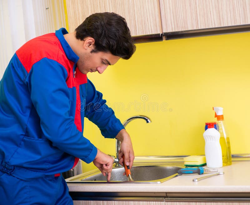 Plumber Repairing Tap at Kitchen Stock Image - Image of repairing ...