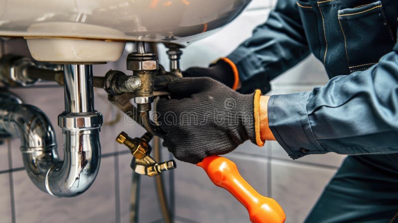 Plumber S Hands Using an Pipe Wrench To Work on the Chrome P-trap Under ...