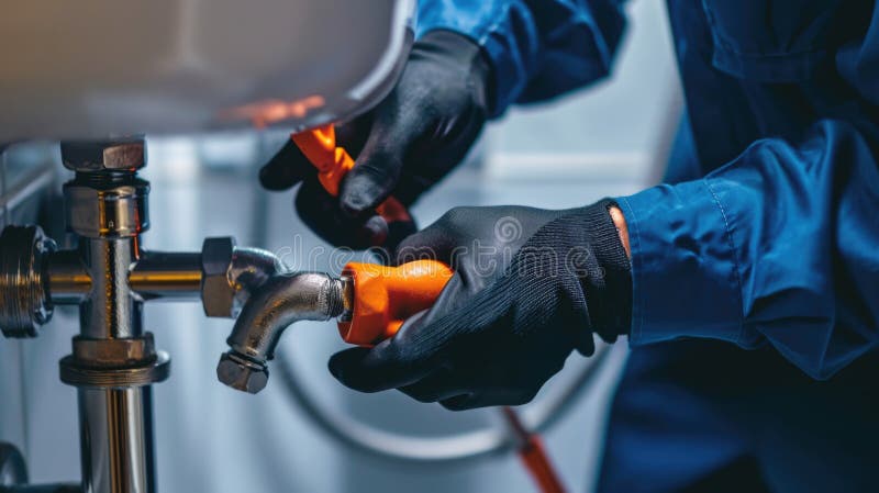 Plumber S Hands Using an Pipe Wrench To Work on the Chrome P-trap Under ...