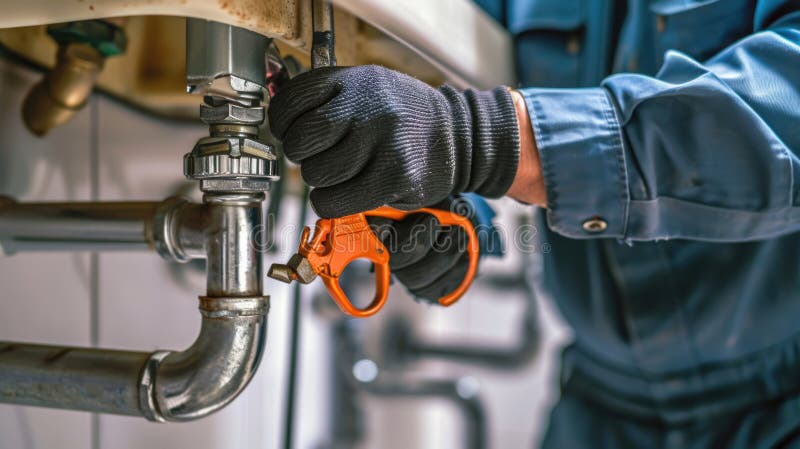 Plumber S Hands Using an Pipe Wrench To Work on the Chrome P-trap Under ...