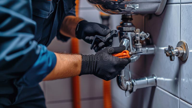 Plumber S Hands Using an Pipe Wrench To Work on the Chrome P-trap Under ...