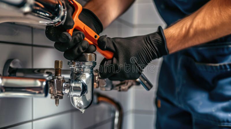 Plumber S Hands Using an Pipe Wrench To Work on the Chrome P-trap Under ...