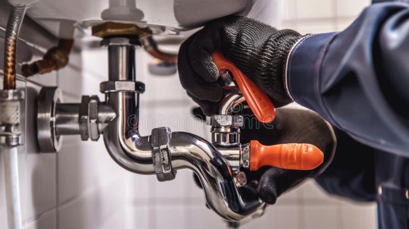 Plumber S Hands Using an Pipe Wrench To Work on the Chrome P-trap Under ...