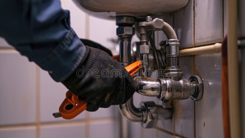 Plumber S Hands Using an Pipe Wrench To Work on the Chrome P-trap Under ...