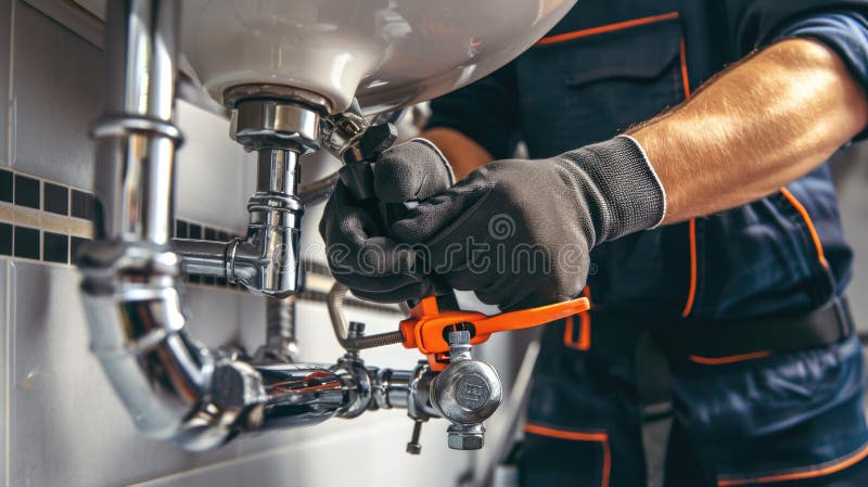 Plumber S Hands Using an Pipe Wrench To Work on the Chrome P-trap Under ...
