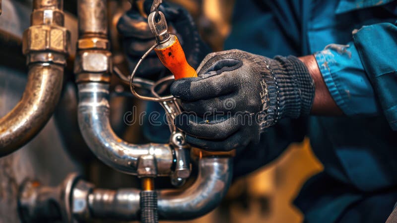 Plumber S Hands Using an Pipe Wrench To Work on the Chrome P-trap Under ...