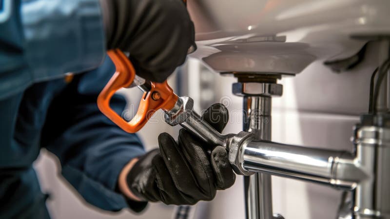 Plumber S Hands Using an Pipe Wrench To Work on the Chrome P-trap Under ...