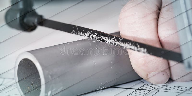 Plumber Sawing a Pvc Pipe, Geometric Pattern Stock Illustration ...