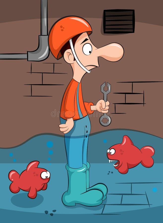 Plumber Solves the Problem with Fish. Stock Vector - Illustration of ...