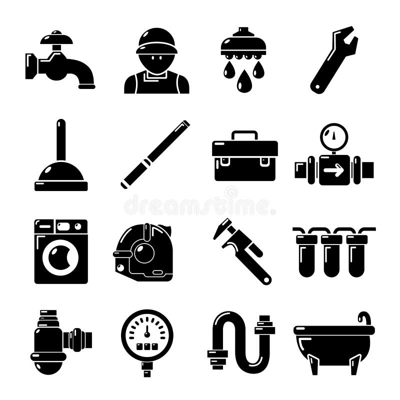 Plumber Symbols Icons Set, Simple Style Stock Vector - Illustration of ...
