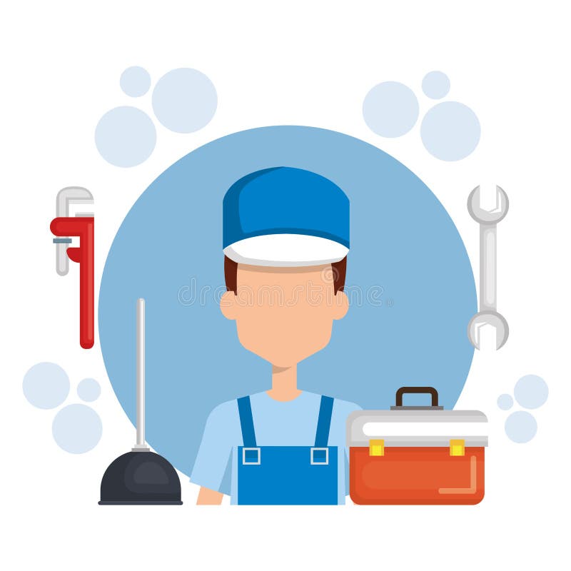 Plumber with tool set stock vector. Illustration of design - 143489530