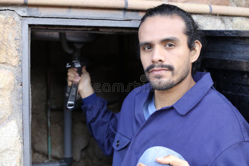 Plumber Using Large Adjustable Wrench Stock Image - Image of drop ...
