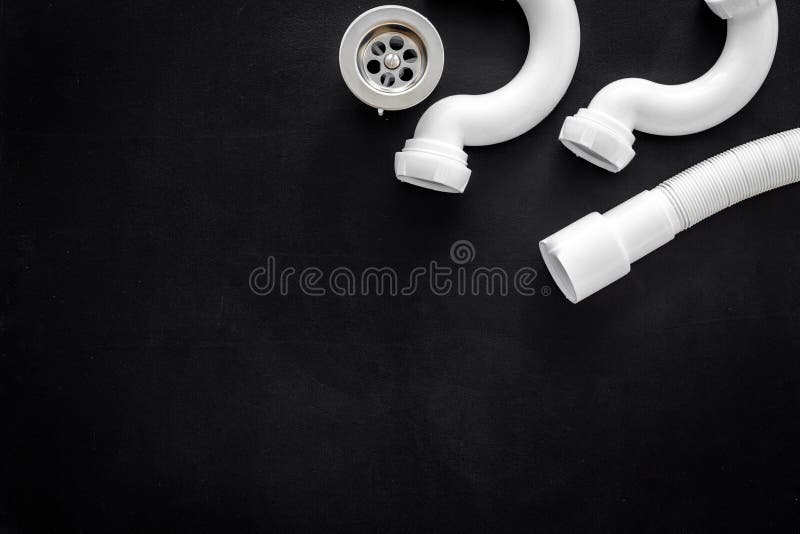Plumber Work with Instruments, Tools and Gear on Black Background Top ...