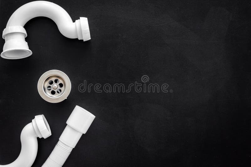 Plumber Work with Instruments, Tools and Gear on Black Background Top ...