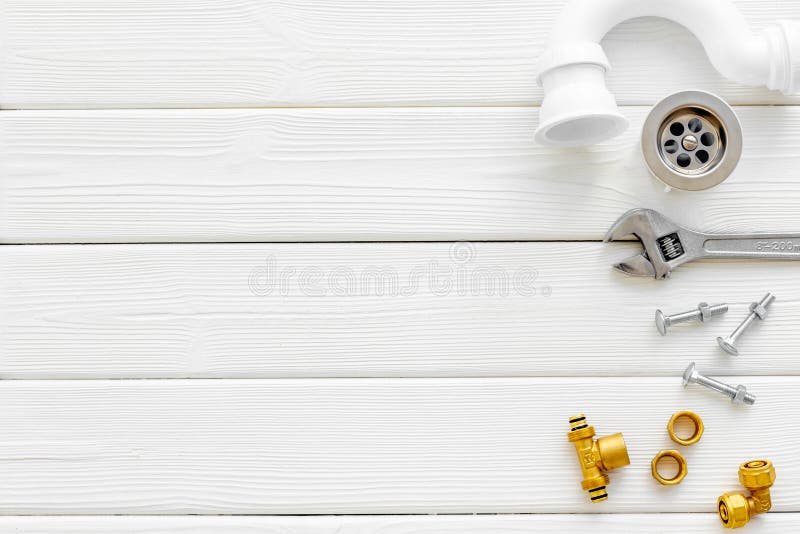 Plumber Work with Instruments, Tools and Gear on Black Background Top ...