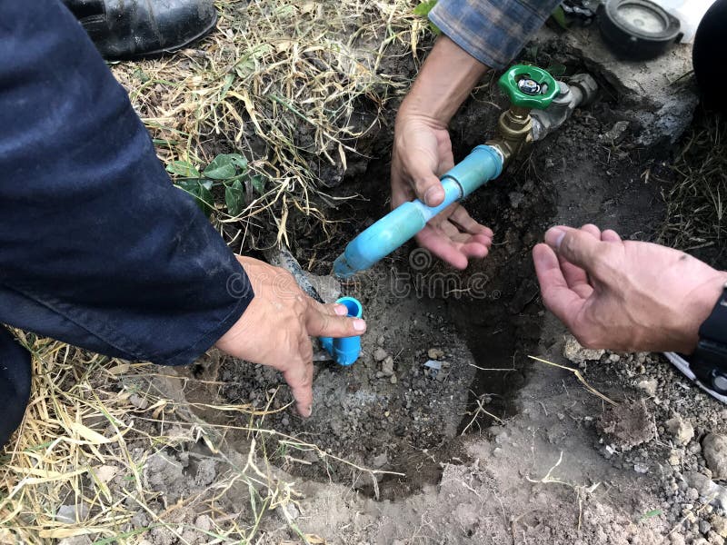 Plumber Worker Install and Repair the Pipe and Fitting of Water Supply ...