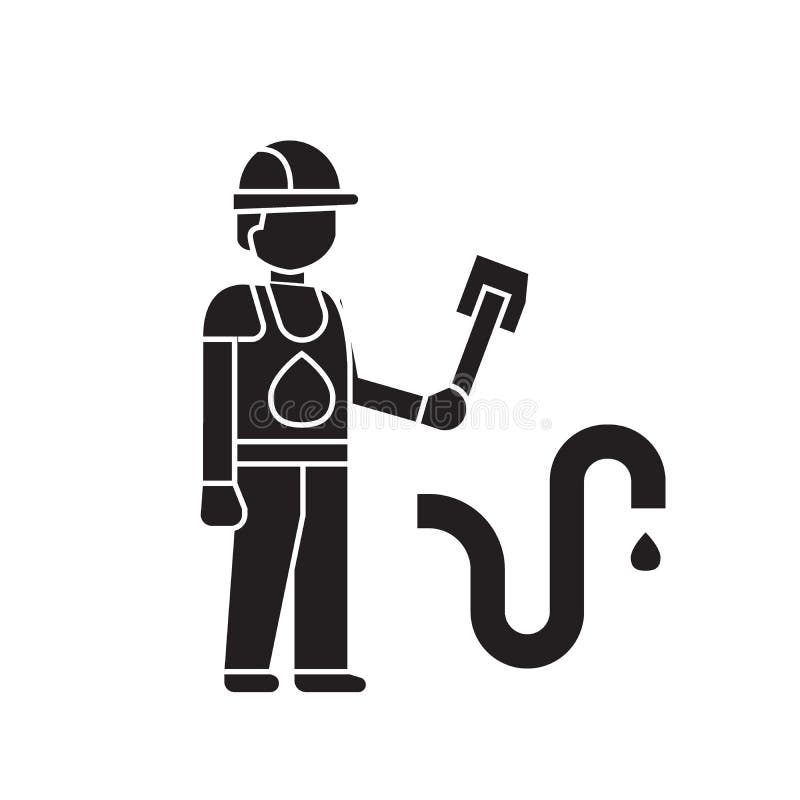 Plumber Working Black Vector Concept Icon. Plumber Working Flat ...