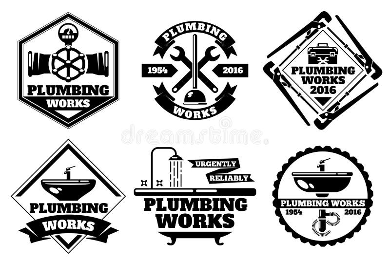 Plumber Working Logo and Force Plumbing Label Vector Set Stock Vector ...