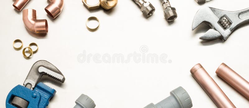 Plumbers Tools and Plumbing Materials Banner with Copy Space Stock ...